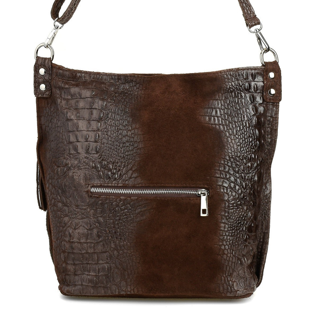 Brązowa duża torebka skórzana shopperka croco brązowy, beżowy | Torebki ...