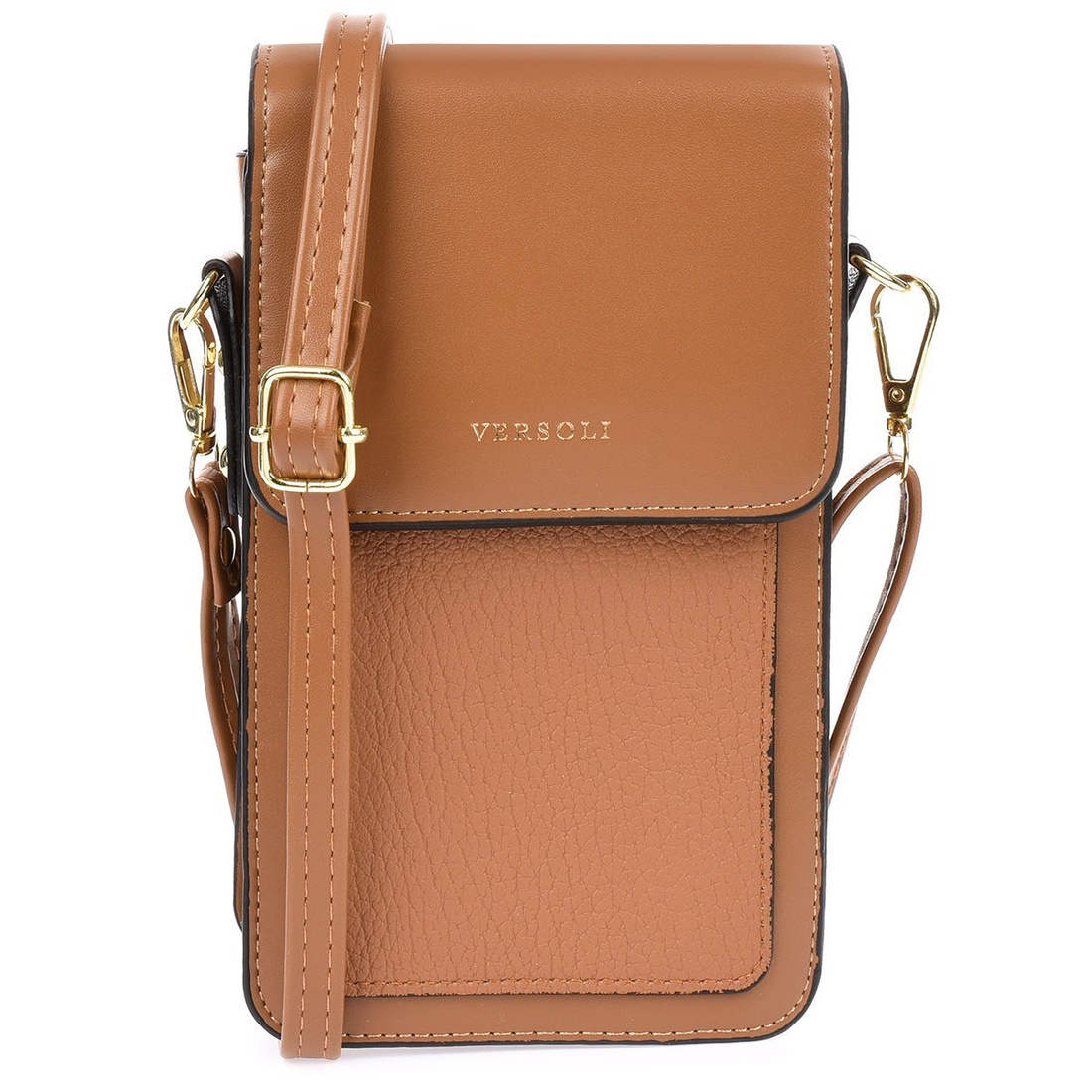 Brązowa torebka na telefon - mini listonoszka z ekoskóry brązowy ...