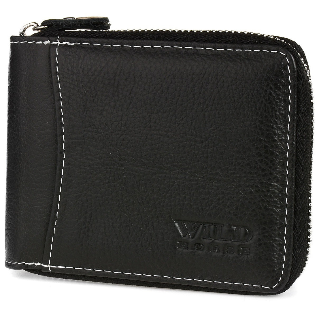 Czarny skórzany portfel zasuwany duży RFiD Wild Horse H02 czarny ...