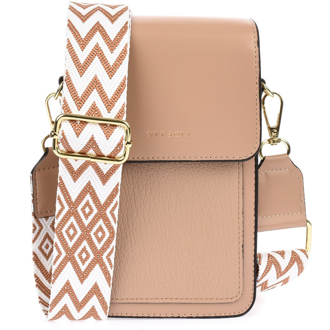 Khaki torebka na telefon - mini listonoszka z ekoskóry brązowy, beżowy ...