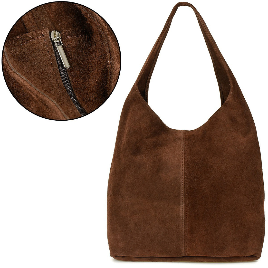 Włoska Torebka worek Skórzana zamsz Naturalny brązowy brązowy | Torebki ...