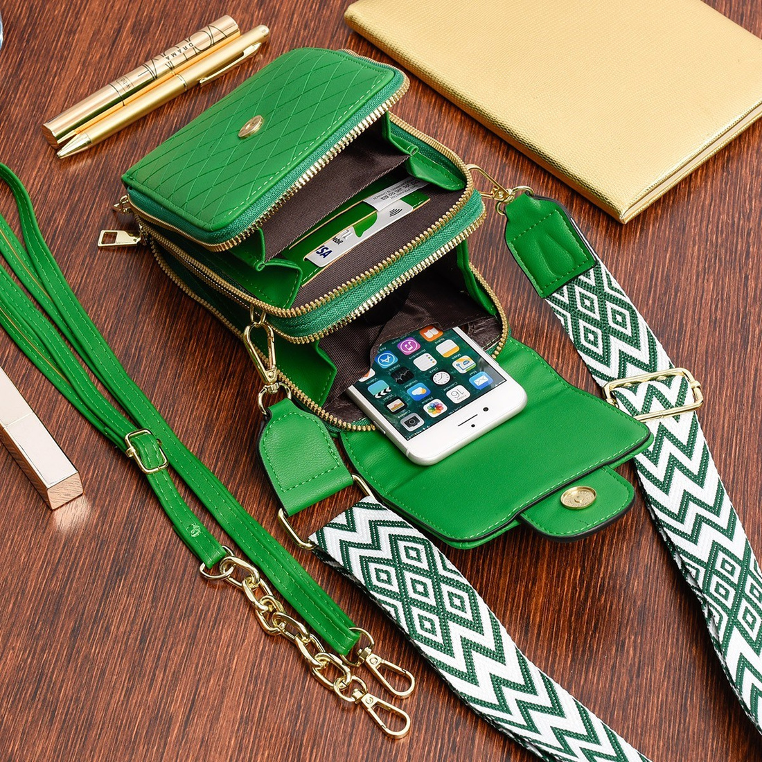 Zielona torebka na telefon - mini listonoszka z ekoskóry zielony ...